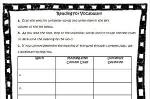 Vocabulary handout to encourage students to use context clues and ...