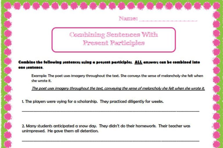 Combing Sentences With Present Participles - The Teachers' Library